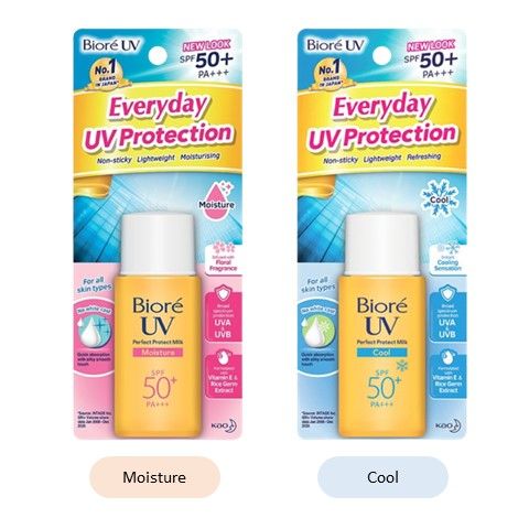Biore UV Sunscreen Perfect Protect Milk Moisture/ Cool SPF 50+ PA ...