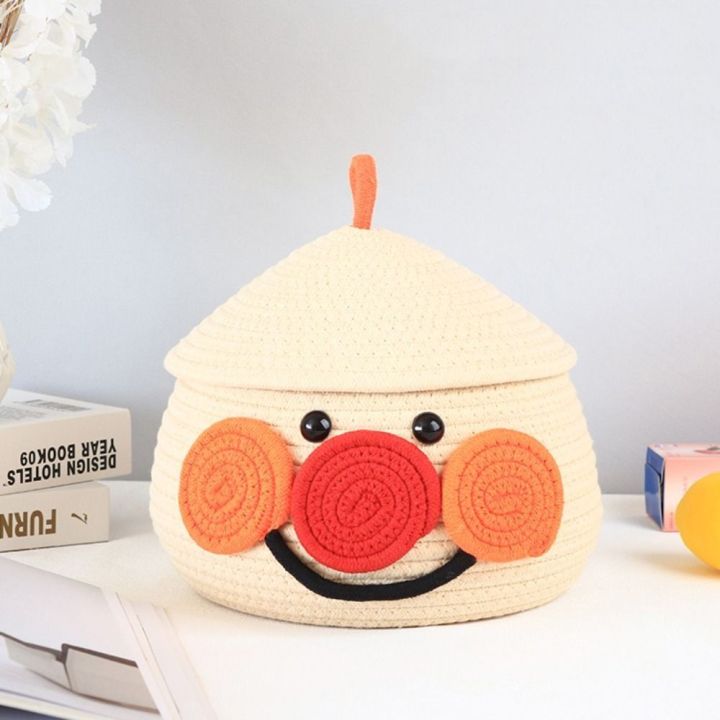 WEIYA เชือกฝ้าย ตะกร้าเก็บขนม น่ารักน่ารักๆ ฝาครอบวงกลม กล่องเก็บ ...