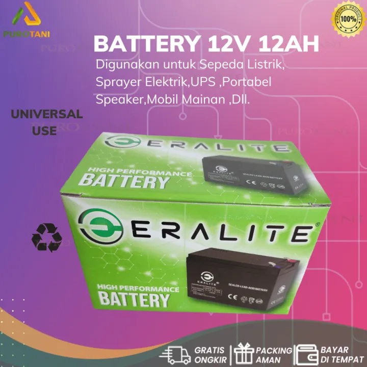 Batrai Aki Kering 12 Volt 12 AH ERALITE Accu Kering Sepeda Listrik ...