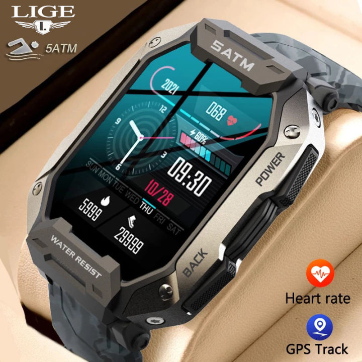 LIGE watches for men 1.71inch Sport IP68 5ATM Waterproof Heart Rate ...
