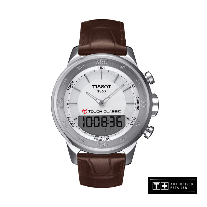 Tissot T-Touch Classic Men’s Brown Leather Strap and Silver Dial Quartz Watch - T083.420.16.011 ...
