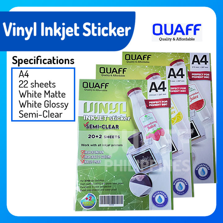 QUAFF White Glossy & Semi Clear Transparent Vinyl Inkjet Sticker ...
