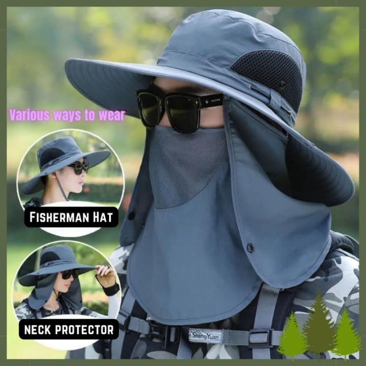 Fishing Hat Neck Flap Waterproof Full Face Cover Topi Penutup Anti ...