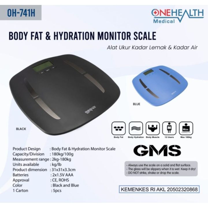 Timbangan Badan Digital Body Fat & Hydration monitor Scale Onehealth ...