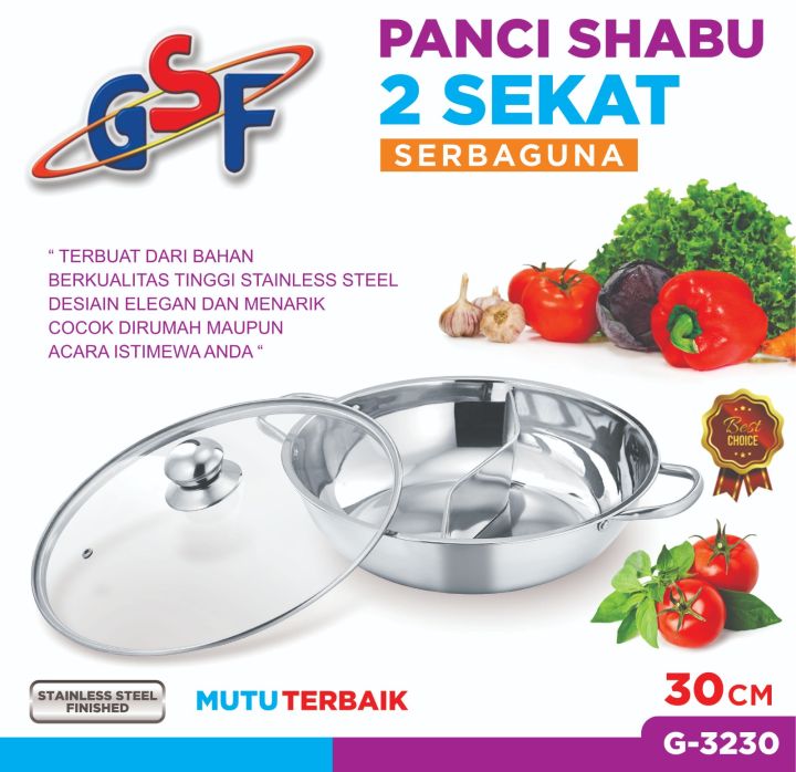 panci suku hotpot shabu 2 sekat stenless GSF | Lazada Indonesia