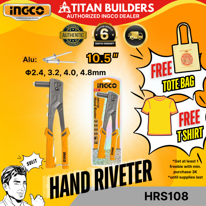Ingco by Titan Hand Riveter for Aluminum Rivets, 10.5" Size - Reliable ...