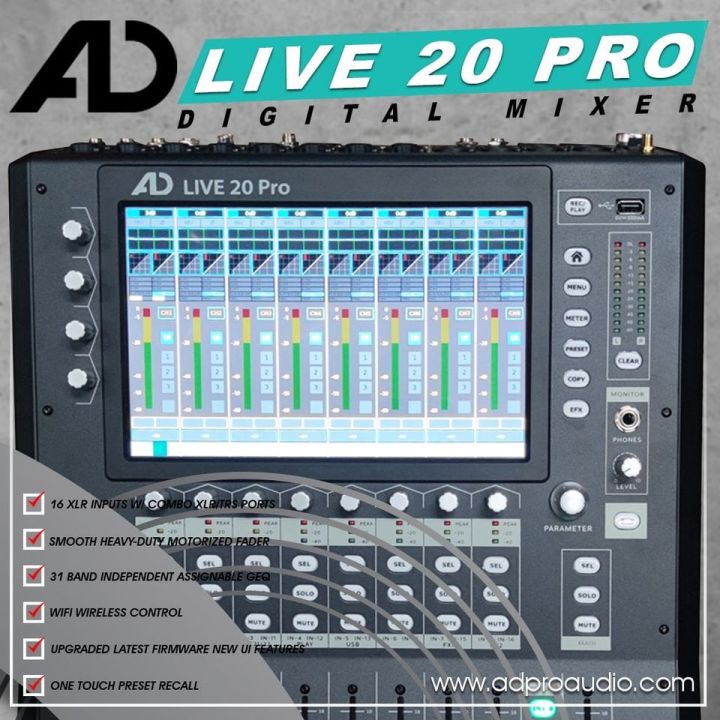 AD LIVE 20 PRO DIGITAL AUDIO MIXER 16 MIC INPUT WITH FLIGHT CASE ...