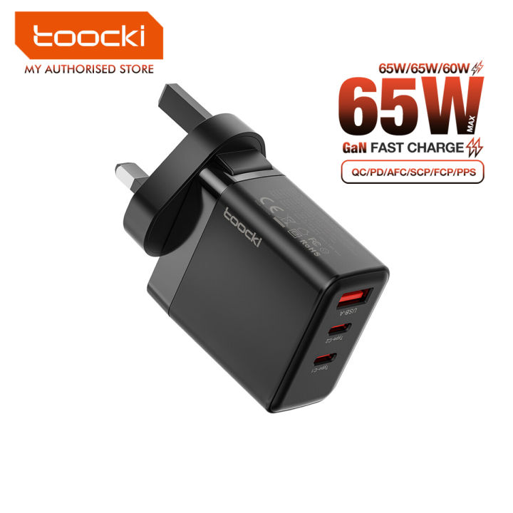 Toocki 65W GaN Fast Charger Wall Plug 3 ports USB-A & USB-C support ...