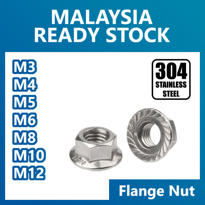 Flange Nut 304 Stainless Steel Hexagon M3 M4 M5 M6 M8 M10 M12 GB6923 ...