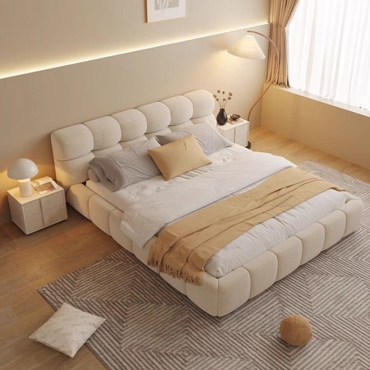 【Customized】 ⚡Creamy Style Puff Bed Frame Fabric And Solid Wood Bed ...