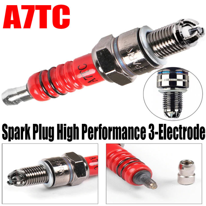 Spark Plug A7TC for Motorcycle Three-Electrode Red Head Scooter | Lazada PH