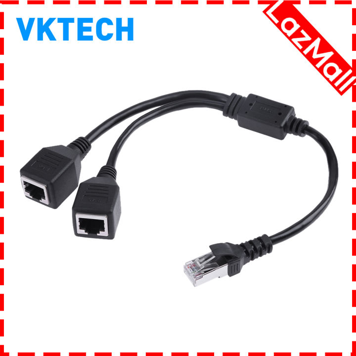 [Vktech] 1 to 2 Socket LAN Ethernet Network RJ45 Plug Splitter Extender ...