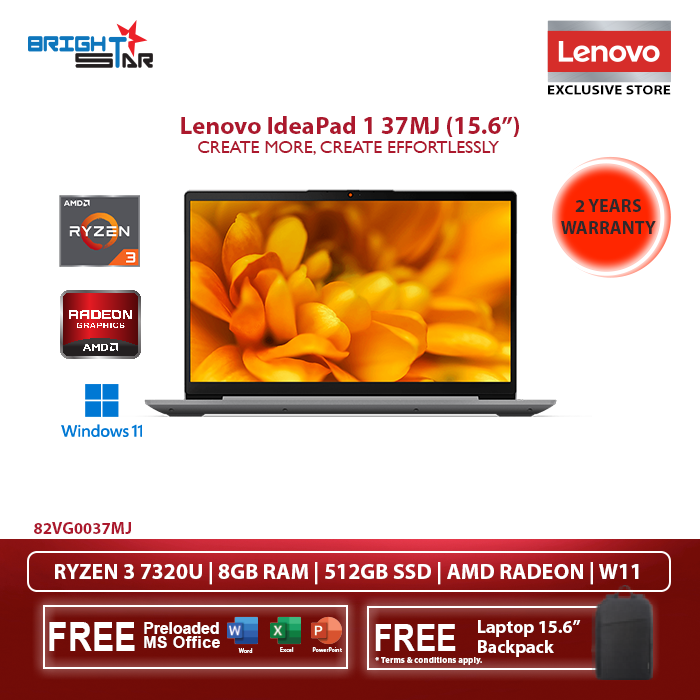 Lenovo IdeaPad 1 15AMN7 (15.6 Inch FHD | R3-7320U | 8GB RAM | 512GB SSD | AMD Radeon | Windows ...