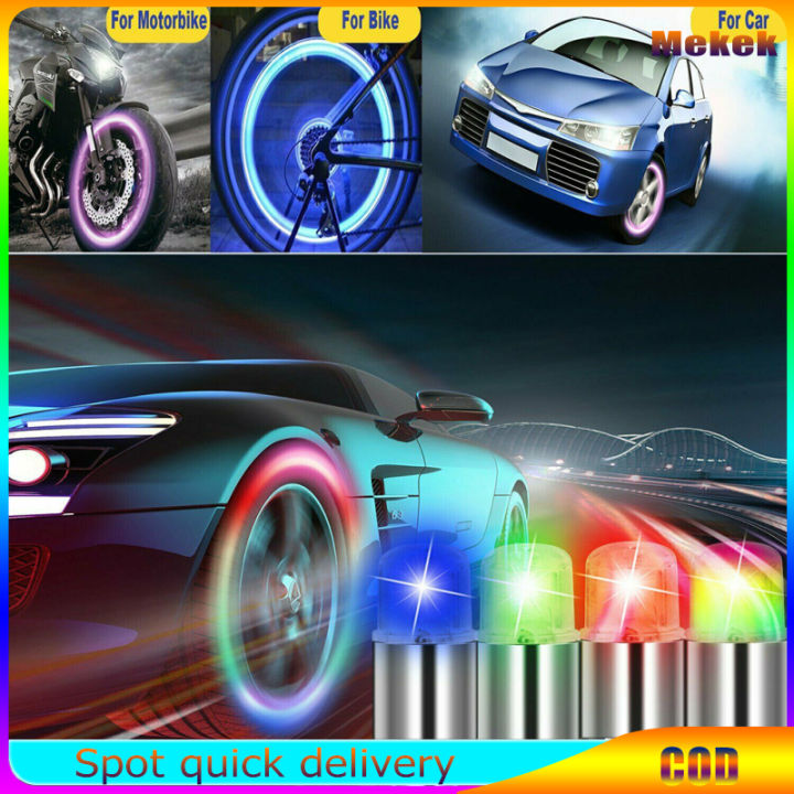 Mekek อุปกรณ์ไฟ Led มีสีสันวงล้อรถยนต์2ชิ้น,วาล์วลมฝาครอบก้านวาล์ว ...
