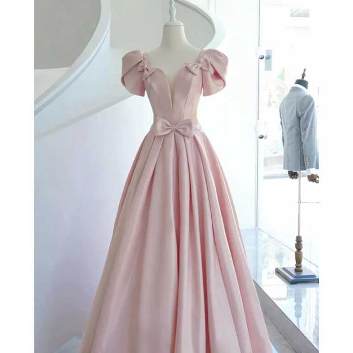 wedding dress satin baby pink gaun malam wanita panjang gaun formal ...
