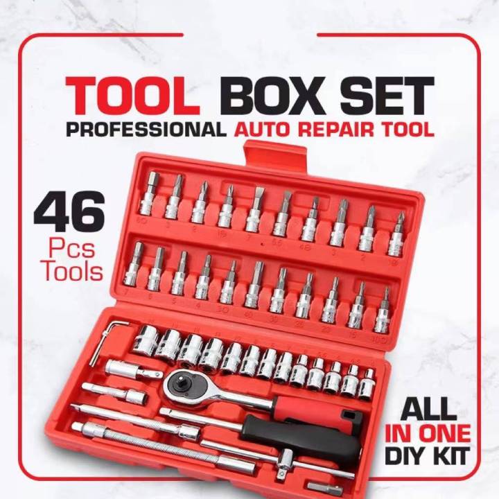 46pcs/set Tool Box Car Motorcycle Repair Set Hand Tools Home Service Motor DIY Kit | Lazada PH