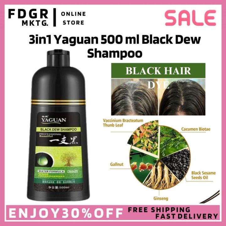 3in1 Yaguan Herbal Shampoo 500 ml Black Dew Shampoo Black Hair Dye for ...