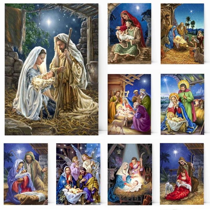 1 Piece Nativity of Jesus Virgin Mary Canvas Painting Merry Christmas ...