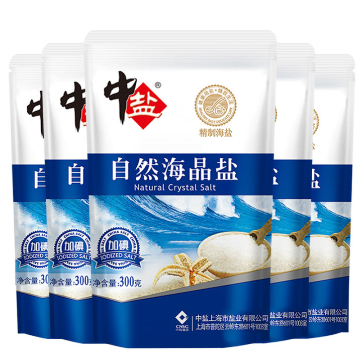 Chinese salt iodized sea salt sea crystal salt 300*5 household edible ...