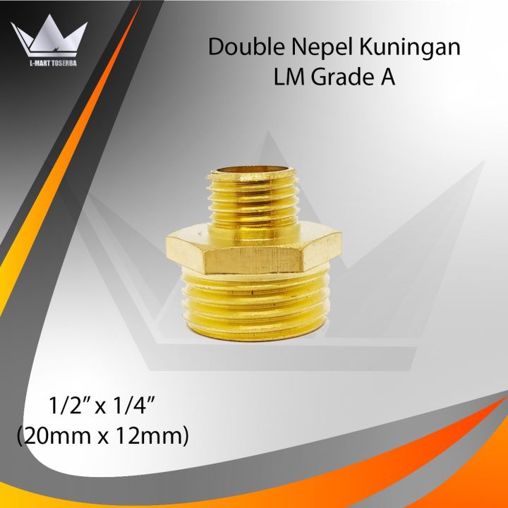 Double Nepel Kuningan Drat Kombinasi 1/2" x 1/4" - LM Grade A (20mm x ...