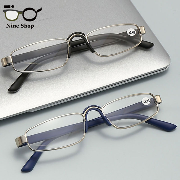 Small Square Frame Reading Glasses Anti-Blue Metal Older Eyeglasses ...