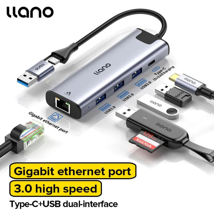 LLANO 2 IN 1 USB 3.0 5 Port Docking Station Gigabit Ethernet Port USB ...