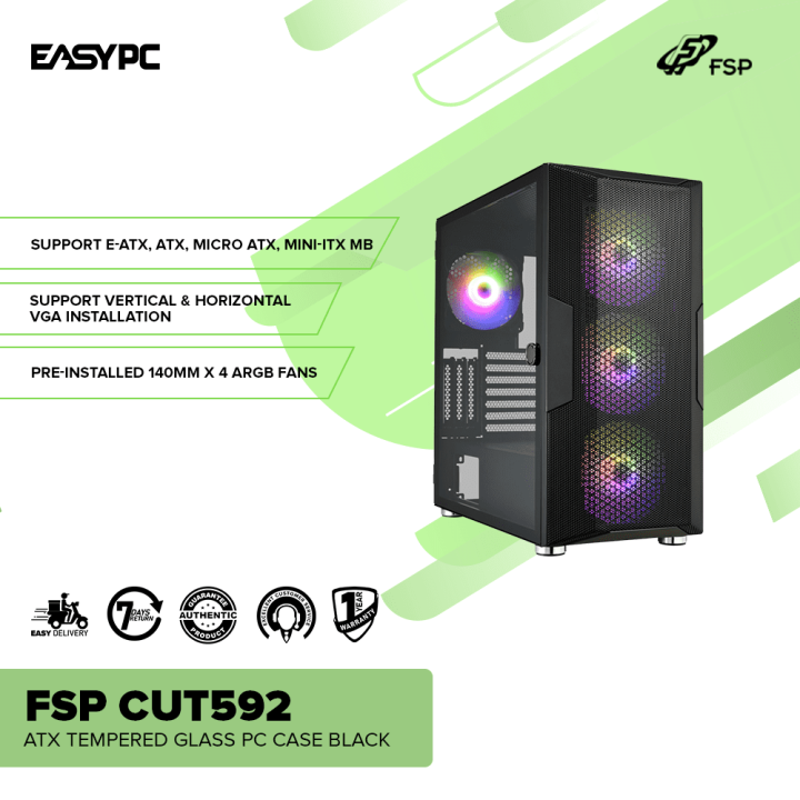 EasyPC | FSP CUT592 ATX Tempered Glass Or Full Featured E-ATX PC Case ...