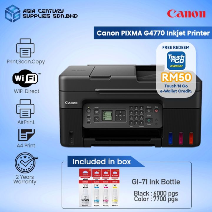 Canon PIXMA G4770 Wireless Refillable Ink Tank Printer (Print/Scan/Copy ...