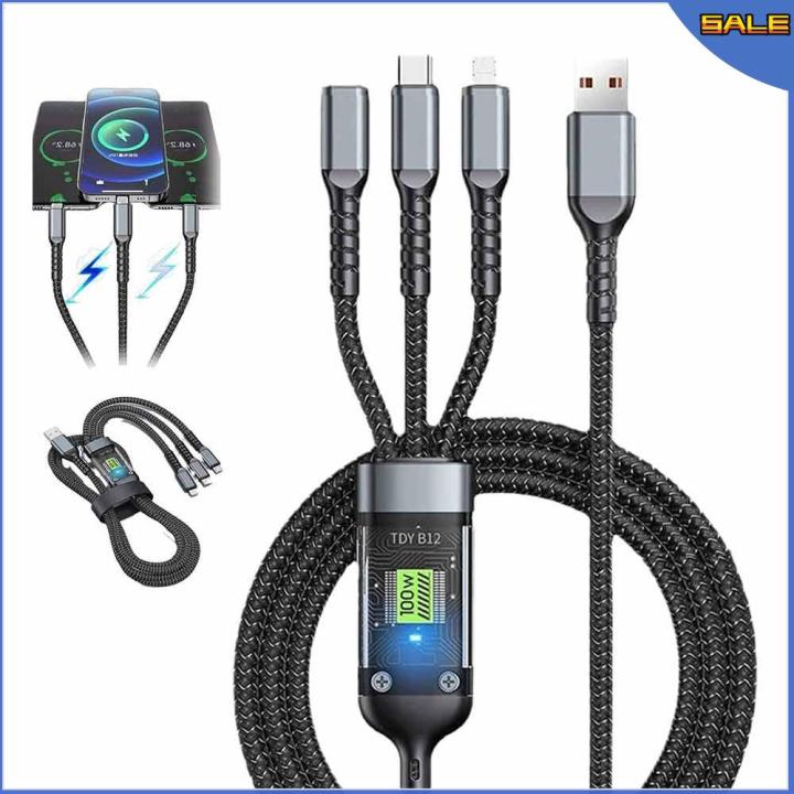 1.2-meter Transparent Luminous 3-in-1 Super Fast Charging Cable, USB ...