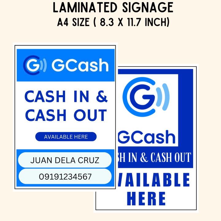Gcash Cash In Cash Out Signage LAminated a4 | Lazada PH