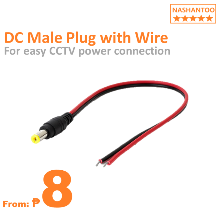 DC Male Plug with Wire 1/10/100 pcs for CCTV Camera Power Connection ...