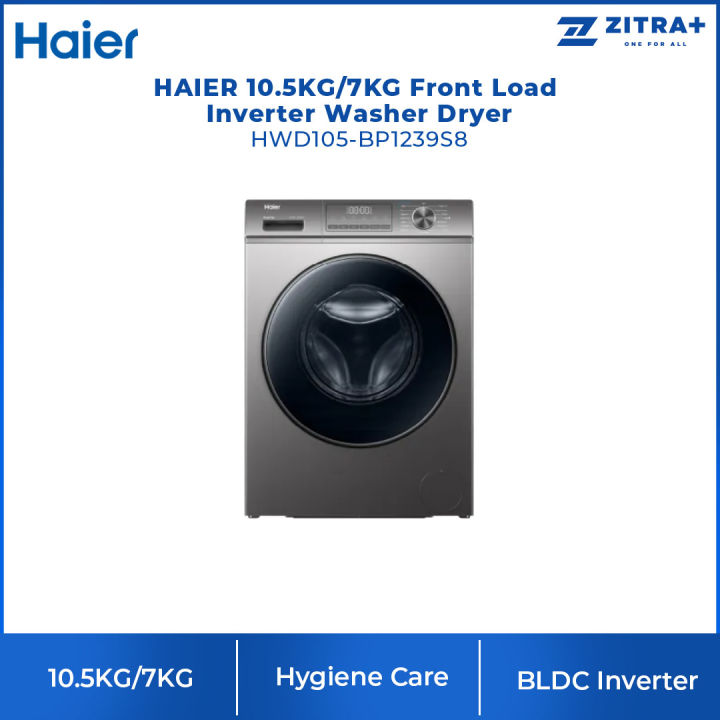 HAIER 10.5KG/7KG Front Load Inverter Washer Dryer HWD105-BP1239S8 | Super Inverter | Hygiene ...