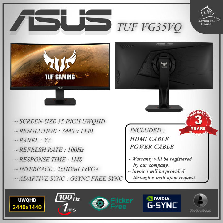 Asus 35" VG35VQ WQHD (3440x1440) TUF Gaming Curved HDR Gaming Monitor ...