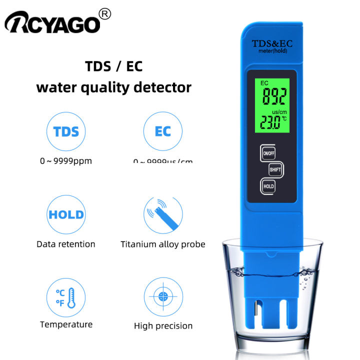 RCYAGO TDS/EC Detector Tester TDS/EC Meter with Backlight Digital Pen ...