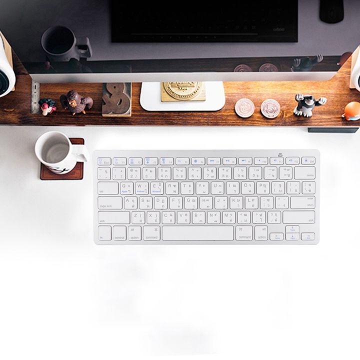 Thai Keyboard Ultra-thin Wireless Bluetooth Keyboard Silver White for ...