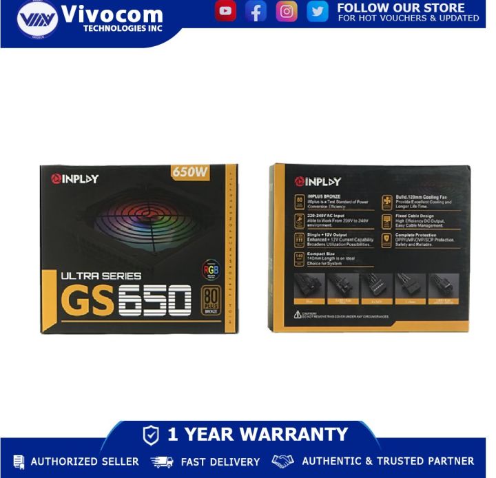 INPLAY GS650-Ultra | RGB Light Rated 650W Power Supply | 80 Plus Bronze ...