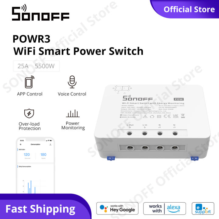 SONOFF POWR3 25A Smart Power Switch WiFi Switch High Power Smart Module ...