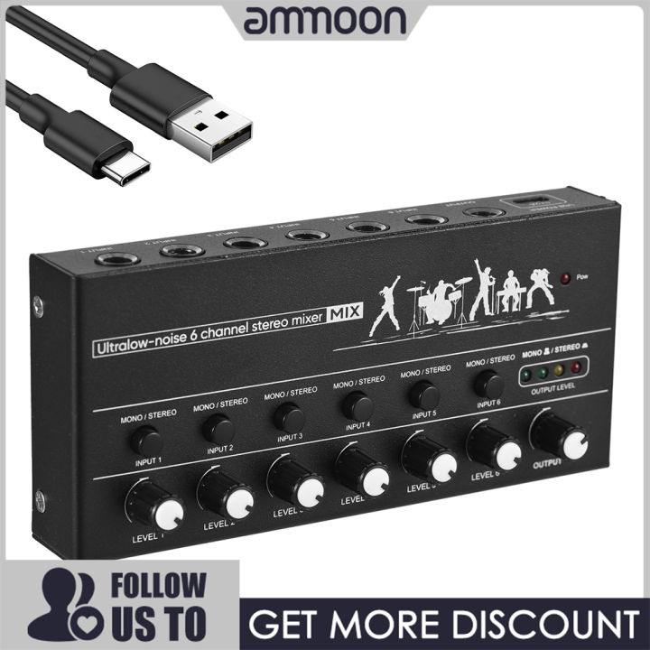 6-Channel Audio Stereo Line Mixer USB Type-C Power Supply for Guitar ...