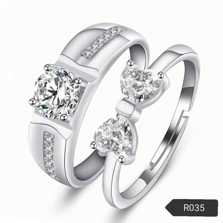 BEST DAY NO.1 JEWELRY ADJUSTABLE STERLING SILVER COUPLE RING SET OF 2 ...