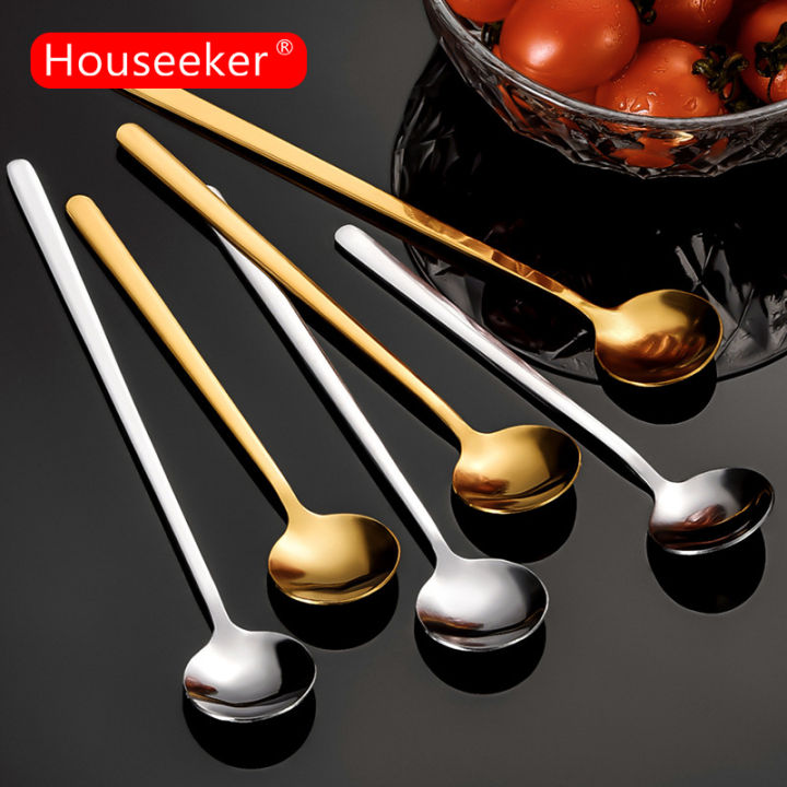 New Stainless Steel Round Spoon Home Summer Fruit Ice Cream Coffee ...