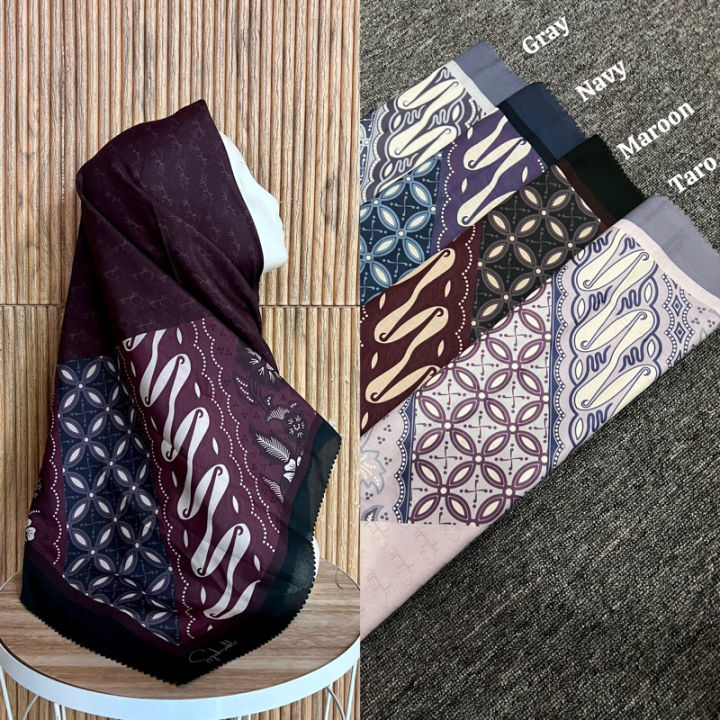 HIJAB DENAY SEGI EMPAT VOAL MOTIF BATIK SYA//HIJAB SERAGAM BISA COD ...