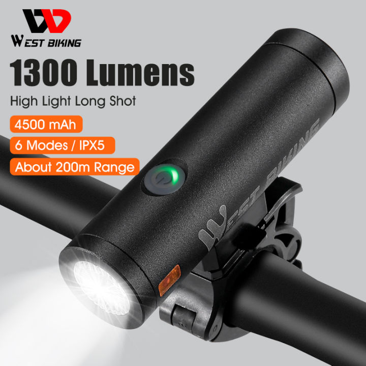 WEST BIKING 1300 Lumens Bike Light Flashlight USB Rechargeable Led ...