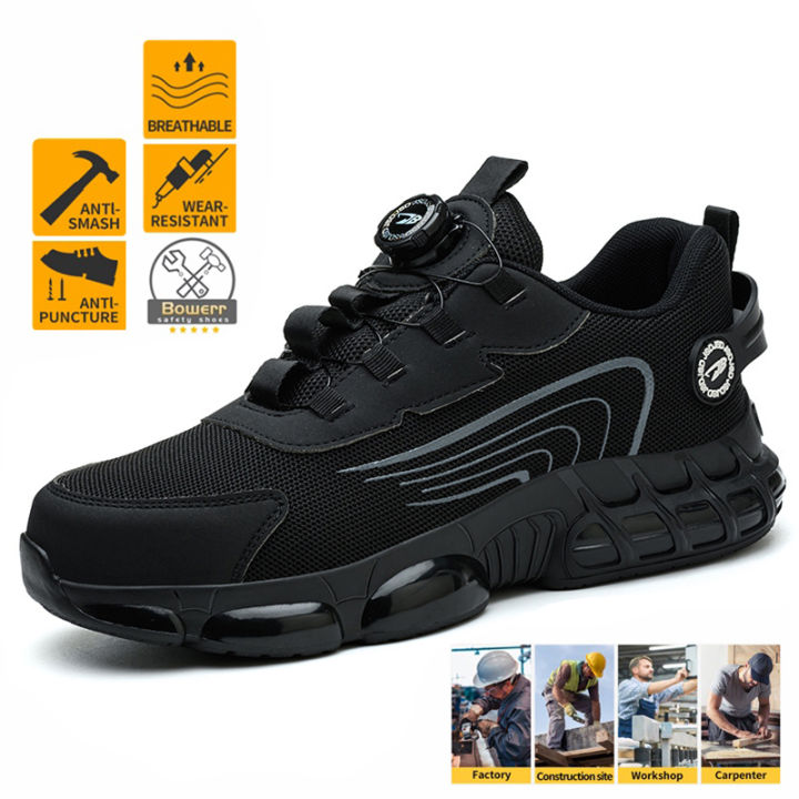 BOWERR Men's Safety Shoes Lace-free Steel Toe Cap Lightweight Fashion ...
