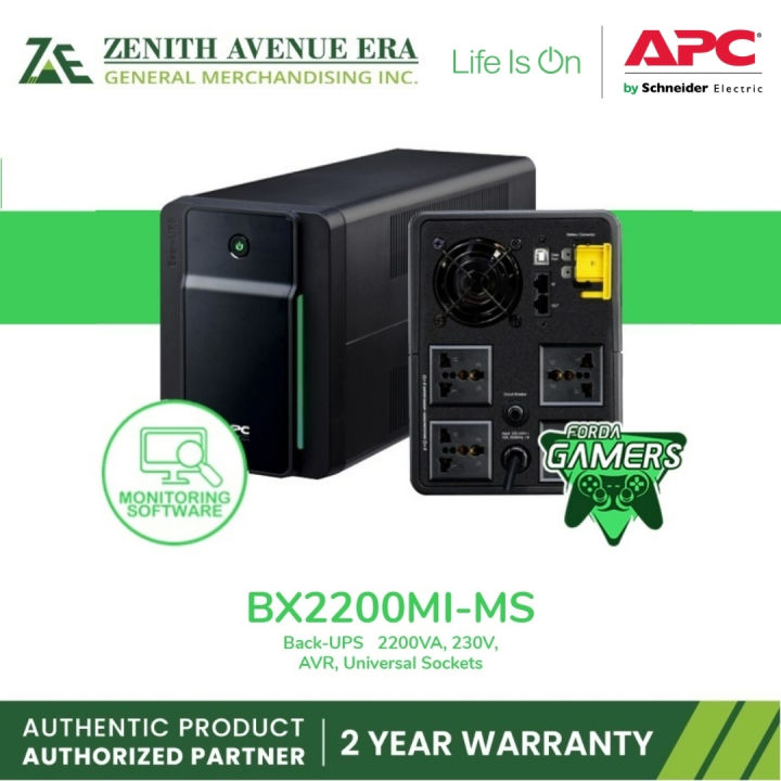 APC BX2200MI-MS Back-UPS 2200VA/1200W, 230V, AVR, Universal Sockets ...