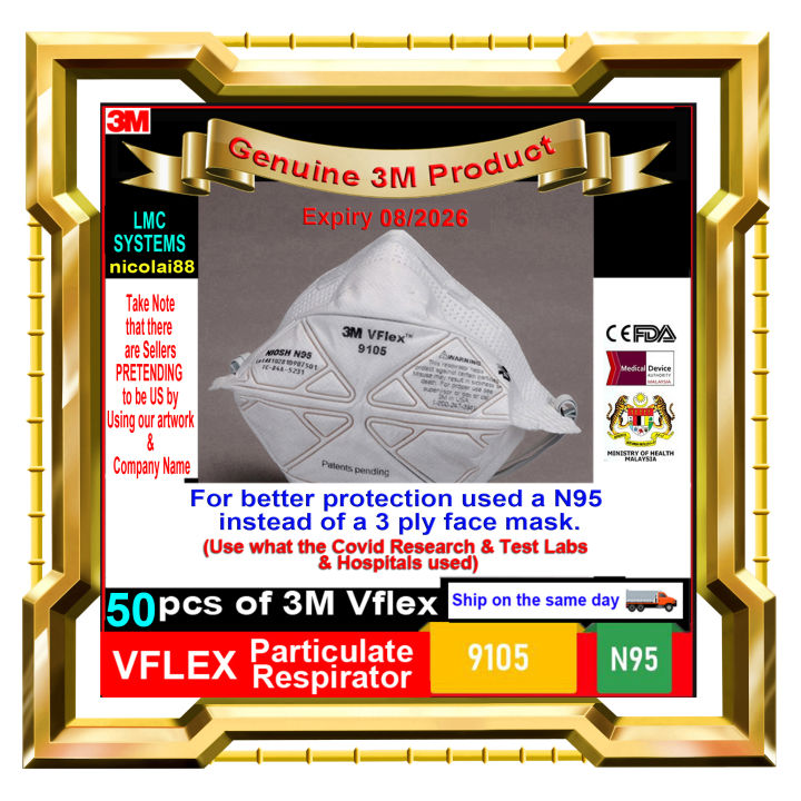 SIRIM AND DOSH APPROVED 3M 9105 VFlex Particulate Respirator Mask ...