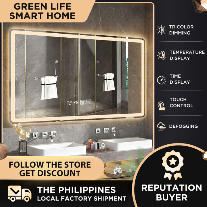 LED smart mirror with light, with three-tone light, unlimited dimming ...