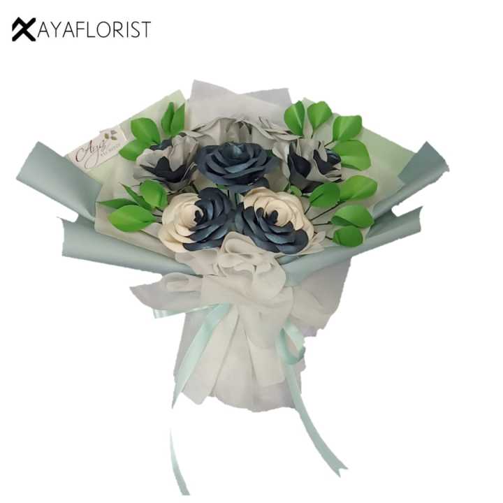 Mix Blue Bouquet Buket Bunga isi 7 Tangkai Bunga Warna Navy dan Cream ...