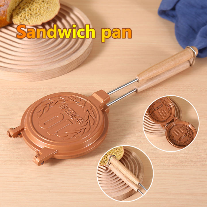 Double Sided Sandwich Baking Pan Maker With Wooden Handle Non Stickwith ...
