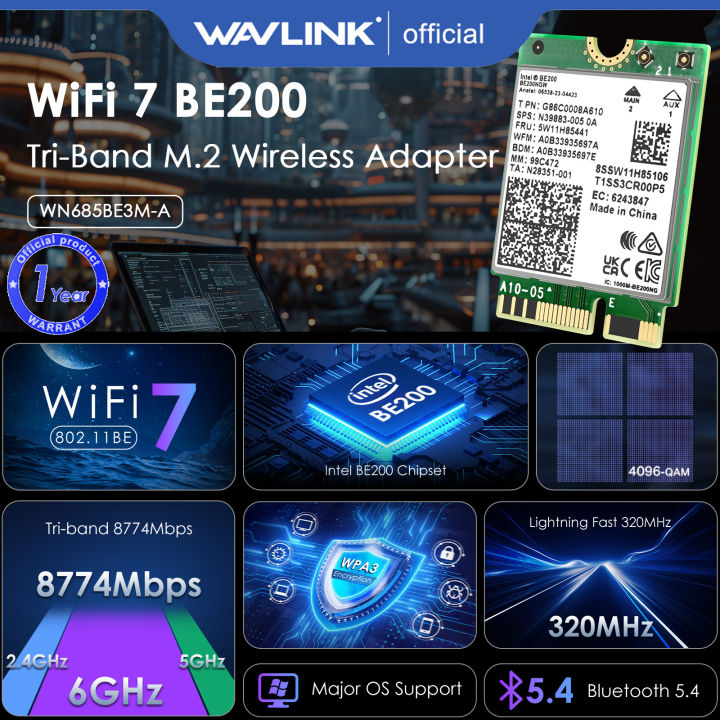 WAVLINK WiFi 6E/7 Wireless Card, Intel AX210/BE200 Tri-Band 5400Mbps 2.4GHz/5GHz/6GHz Network ...