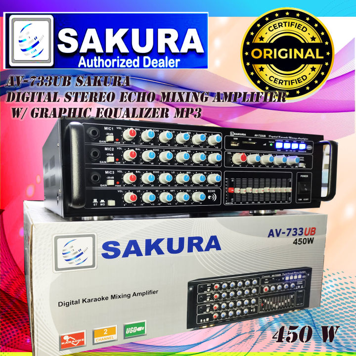 Sakura AV-733UB / Mixer Karaoke Amplifier / 10 BAND GRAPHIC EQ / USB SD BT FM TUNER / 450w x 2 / ...